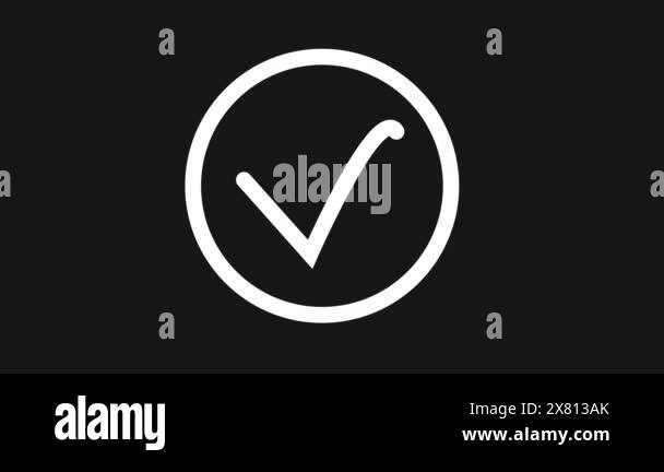 A white check mark inside a dashed circle on a black background ...