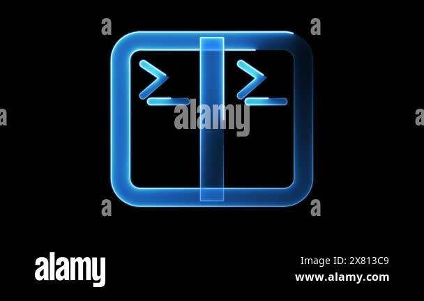 A glowing blue neon icon on a black background, featuring two greater ...