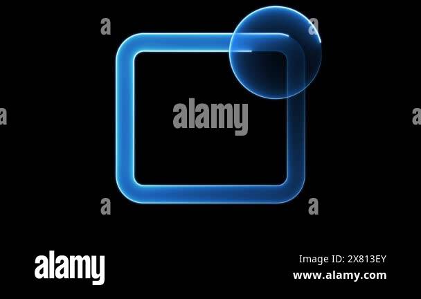 A glowing blue neon square with rounded corners and a partially ...