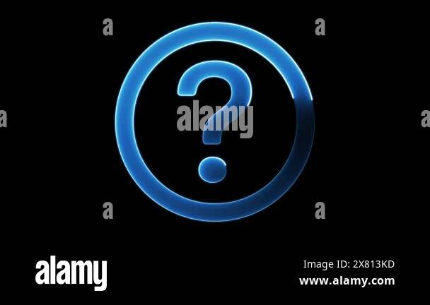 A glowing blue question mark inside a circle on a black background ...