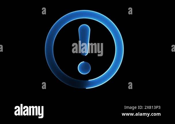 A glowing blue exclamation mark inside a circle on a black background ...