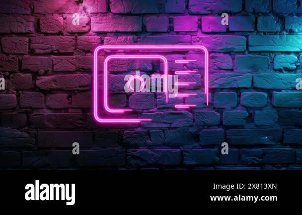 Video footage of Pink glowing Kitchen Sink Icon neon icon on brick wall ...