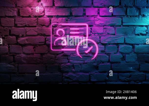 Video footage of Pink glowing Identity verified, ID card Icon neon icon ...