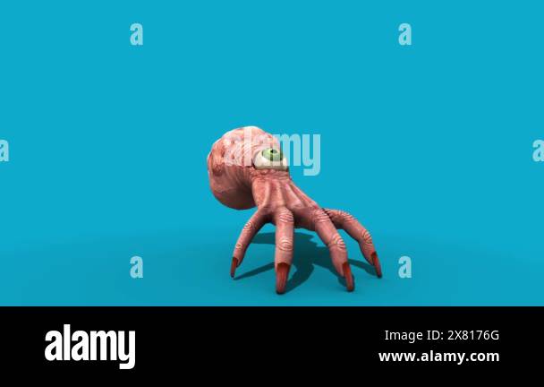 Monstrous Hand Brain Eye Punch Blue Screen 3D Rendering Animation Stock ...