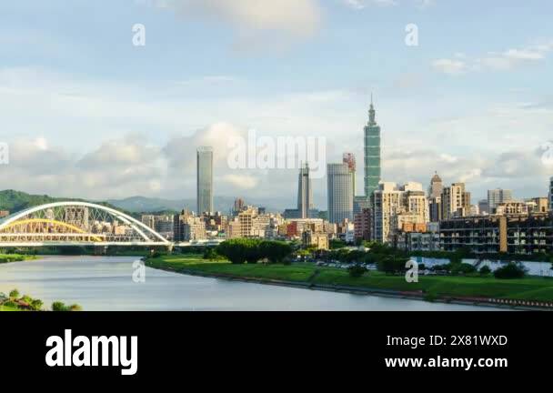 timelapse horizontal landscape view of the Taipei capital city of the ...
