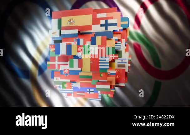 Loop 3D animation of a set of flags from countries around the world ...