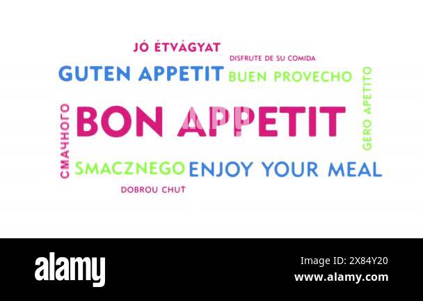 Enjoy your meal kinetic text abstract concept loop animated. Bon ...