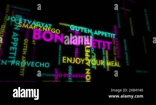 Enjoy your meal kinetic text abstract concept loop animated. Bon ...