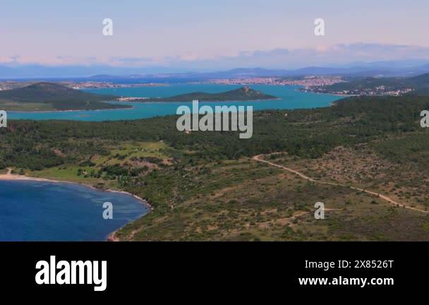 Ayvalik Sarimsakli beach and ancient quarry unique rock shapes sea blue ...