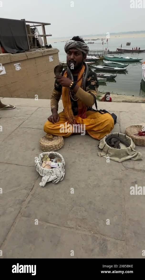 Varanasi, Uttar Pradesh, India - March 20 2024: Portrait of male snake ...