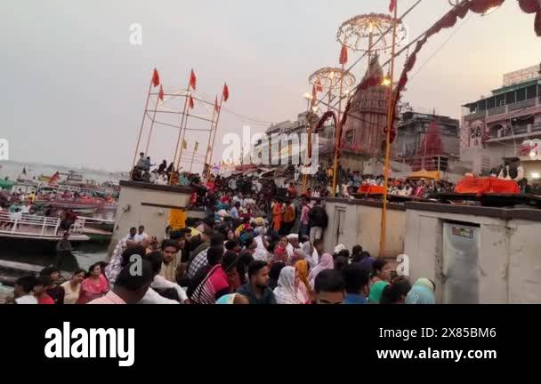Varanasi, Uttar Pradesh, India - March 20 2024: Ganga aarti ...