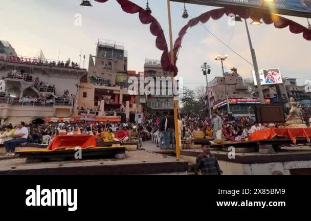 Varanasi, Uttar Pradesh, India - March 20 2024: Ganga aarti ...