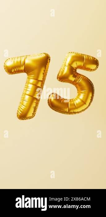 Golden balloons Number 75 rise and float animation. Anniversary concept ...