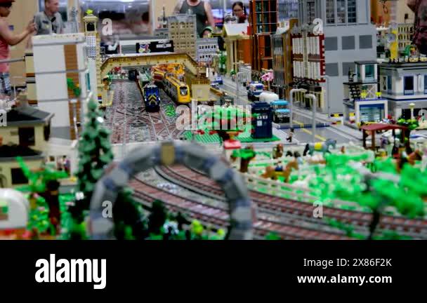 a city completely made of Lego blocks houses cars streets trains trams ...