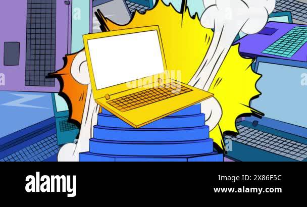 Comic Book notebook, laptop on product podium stage, animation for ...