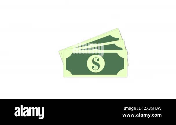 US dollar bill green illustration fan 2d animation white background ...