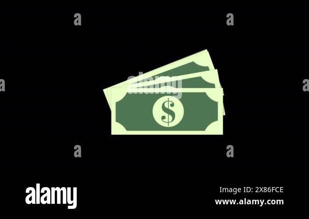 US dollar bill green illustration fan 2d animation black background ...