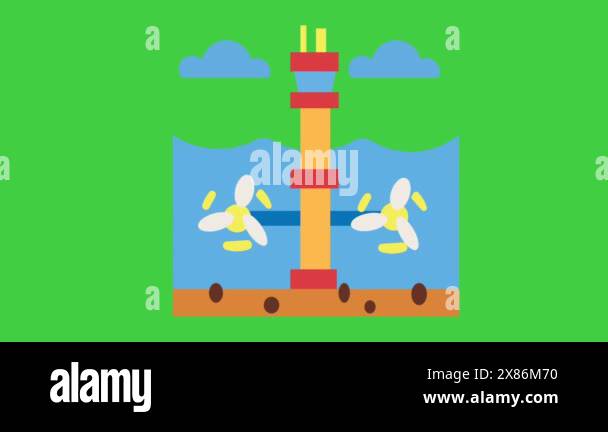 Green screen animation of a water wheel used to convert it into ...