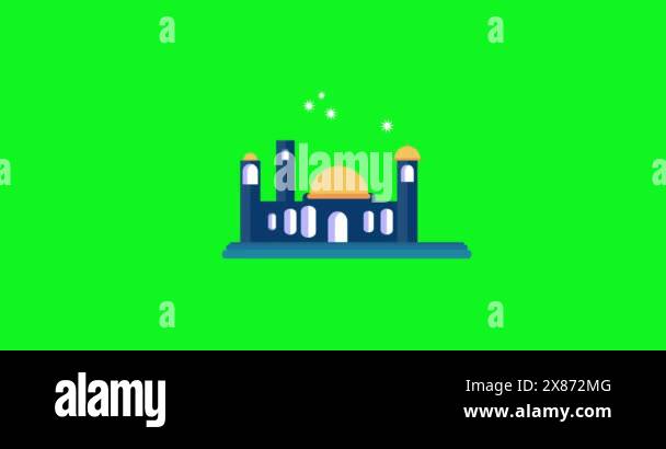 Islamic Mosque Animated Illustration with Green Screen Background Stock ...