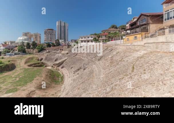 Panorama showing the Amphitheatre of Durres Amphitheatrum Dyrrhachium ...