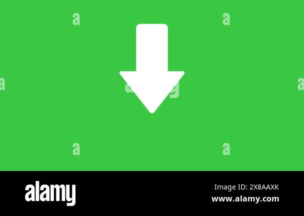 Bold White Arrow Point Down on Green Screen. Seamless Loop Animation of ...