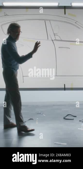 Two diverse automotive male designers discussing sketch, drawing with ...