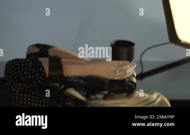 Vertical video. Photoshoot process. Backstage fashion. Professional ...