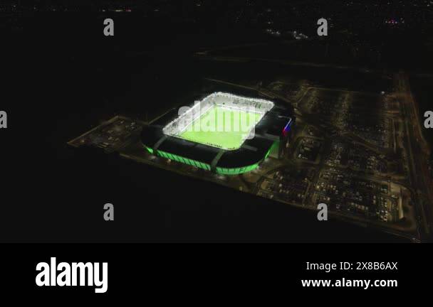 Night filming of the stadium from a drone. Limassol Stadium, Alphamega ...