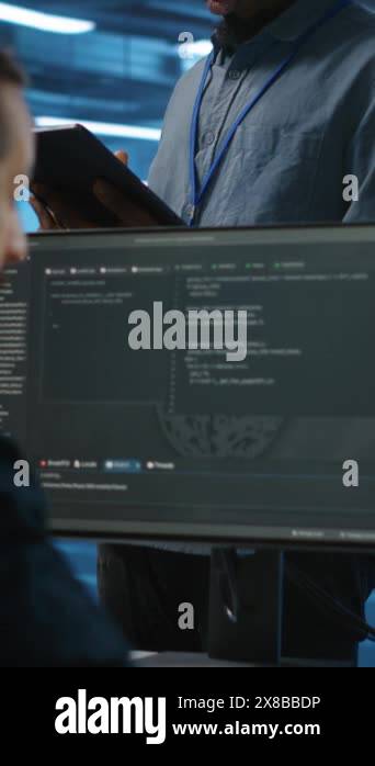 Vertical Video Manager Overseeing Team And Doing System Analysis Of Server Farm Supercomputers