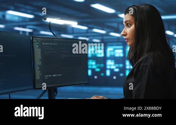 Meticulous Engineer Inspecting Operational Server Rows In Computer Network Security Data Center 