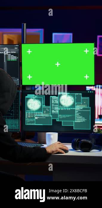Vertical video Cybercriminal hacking using green screen PC and getting ...