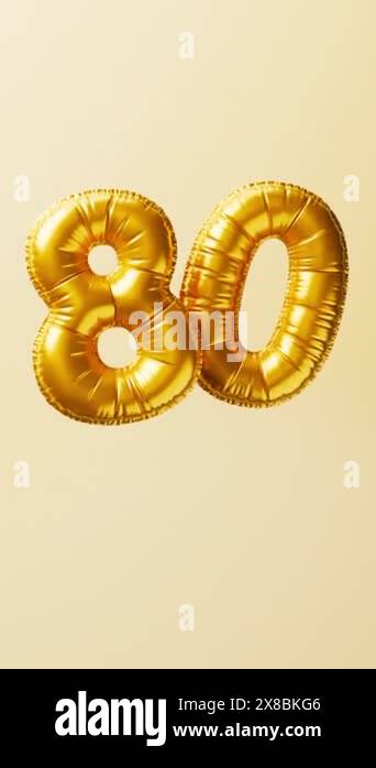Golden balloons Number 80 rise and float animation. Anniversary concept ...