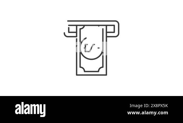 Cash withdrawal from ATM machine line icon animation. Service ...