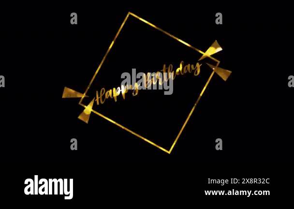 Happy Birthday glittering gold text shine light effect on Black ...