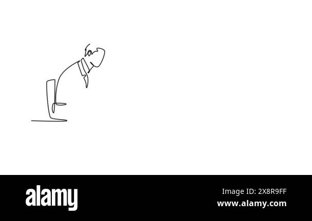 Animated self drawing of continuous line draw active young happy female ...