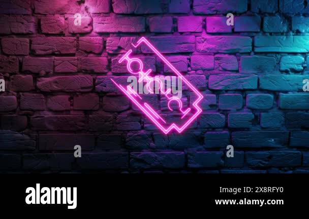 Video footage of Pink glowing Razor blade Icon neon icon on brick wall ...