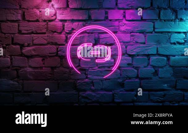 Video footage of Pink glowing Link Icon neon icon on brick wall ...