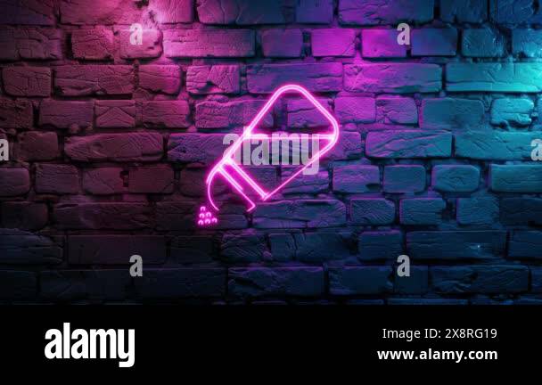 Video footage of Pink glowing Salt shaker Icon neon icon on brick wall ...