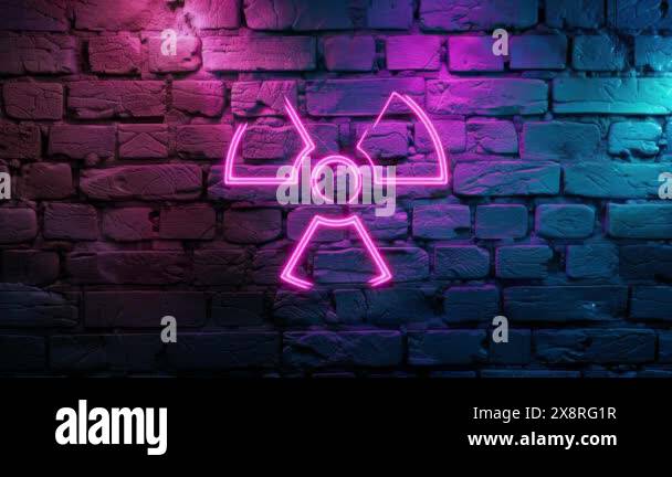 Video footage of Pink glowing Radioactive nuclear Icon neon icon on ...