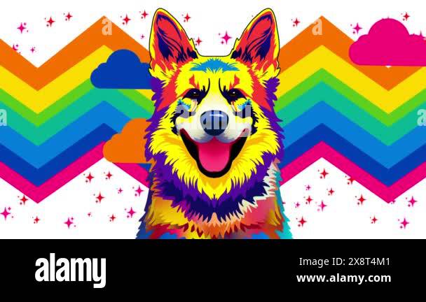 Smiling dog, dog portrait in lgbtq pride rainbow colors concept art ...