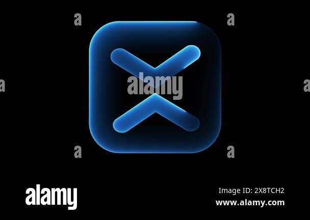 A glowing blue 'X' symbol on a black background. The symbol has a ...