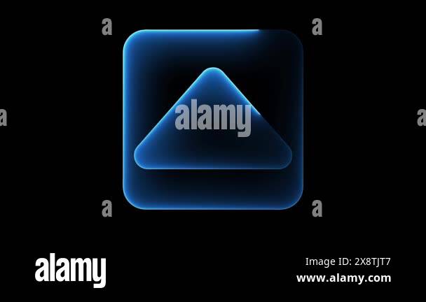 A glowing blue play button icon on a black background. The icon has a ...