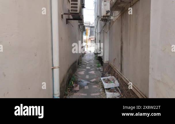 walk through the charming ambiance of a narrow urban alleyway. The ...