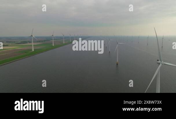 Windmill park green energy from drone view, windmill offshore wind farm in the Netherlands ...