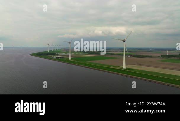 Windmill park green energy from drone view, windmill offshore wind farm ...