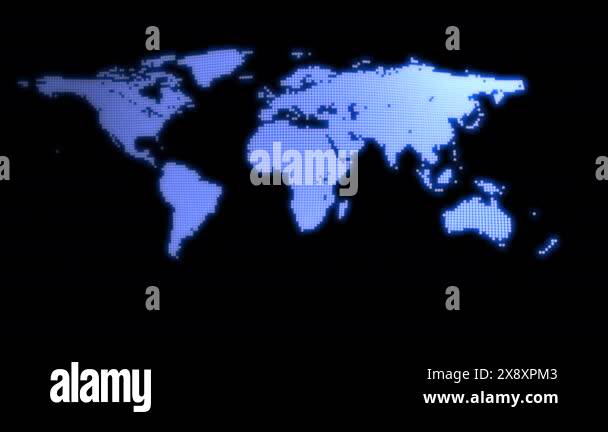 Pixelated digital world map with a glowing effect, ideal for tech, data visualization and global ...