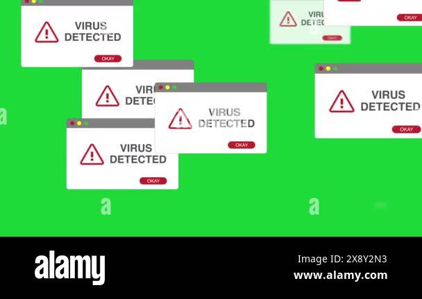 Computer virus digital technology error windows message covering screen green screen background ...