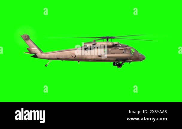 Military Helicopter Black Hawk uh-60 Side Green Screen 3D Rendering ...