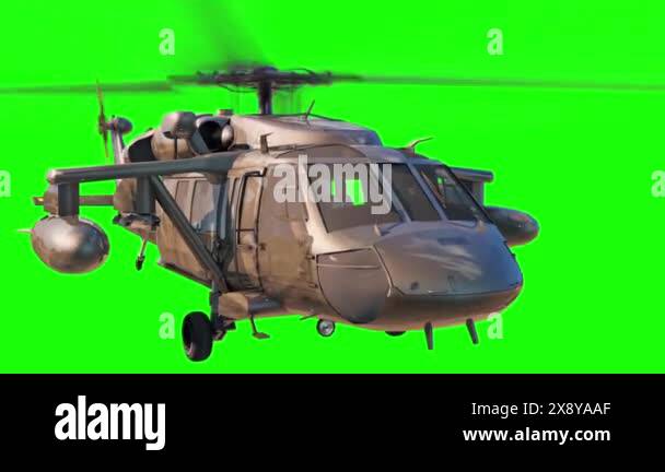 Military Helicopter Black Hawk uh-60 Close up Green Screen 3D Rendering ...