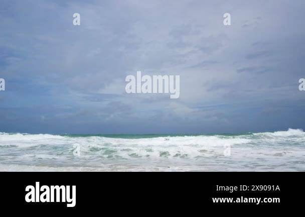 landscape view of sea wave splash in phuket bay with strong wind and ...